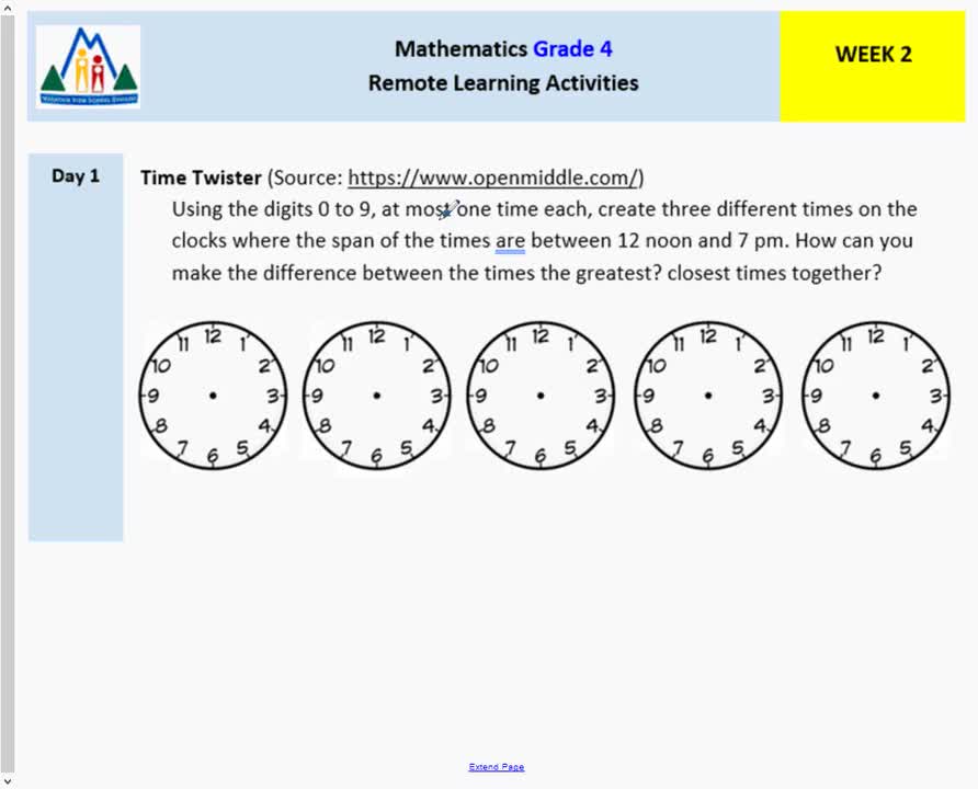 Grade 4 Math - WEEK 2 (Day 1) | Roblin Elementary School