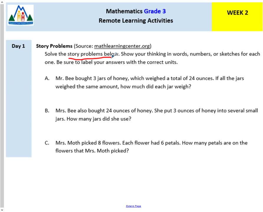Grade 3 Math - Week 2 (Day 1) | Roblin Elementary School